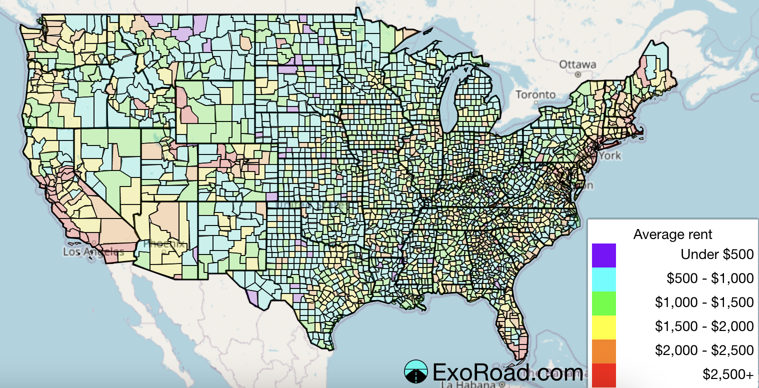 US rent price heatmap real estate map
